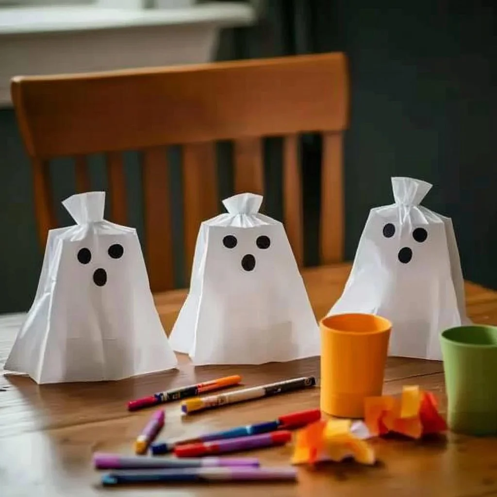 Paper Bag Ghost Puppets