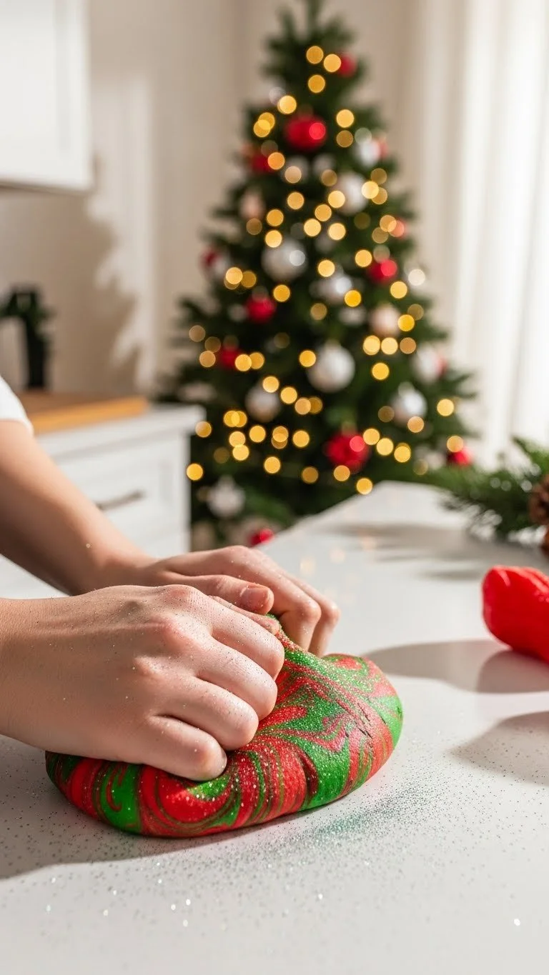 Cornstarch Marbled Christmas Glitter Dough