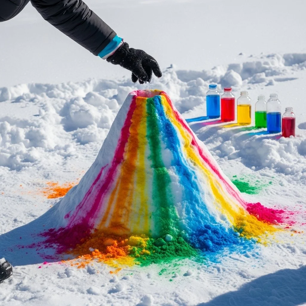 Rainbow Snow Volcano Experiment