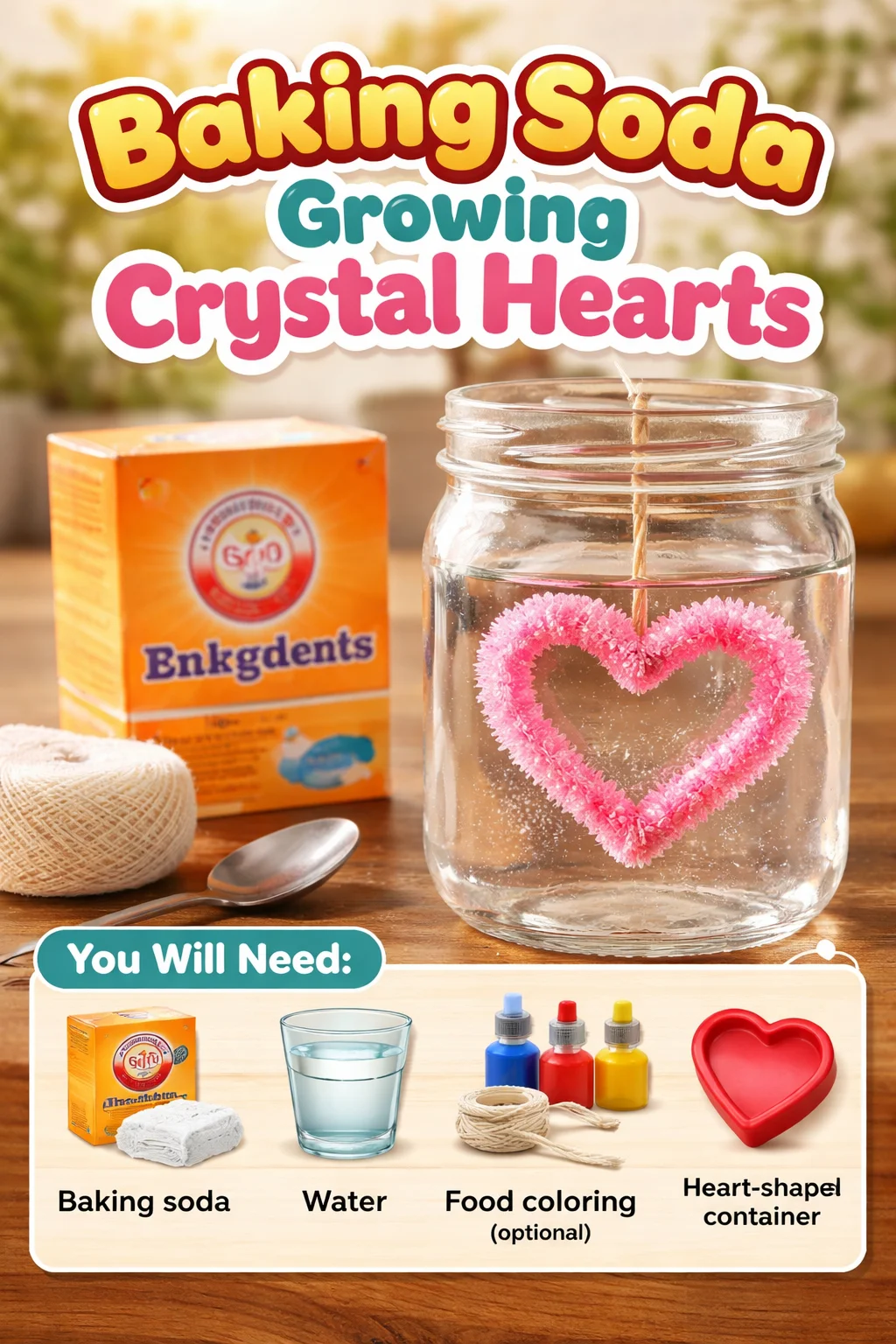Baking Soda Growing Crystal Hearts