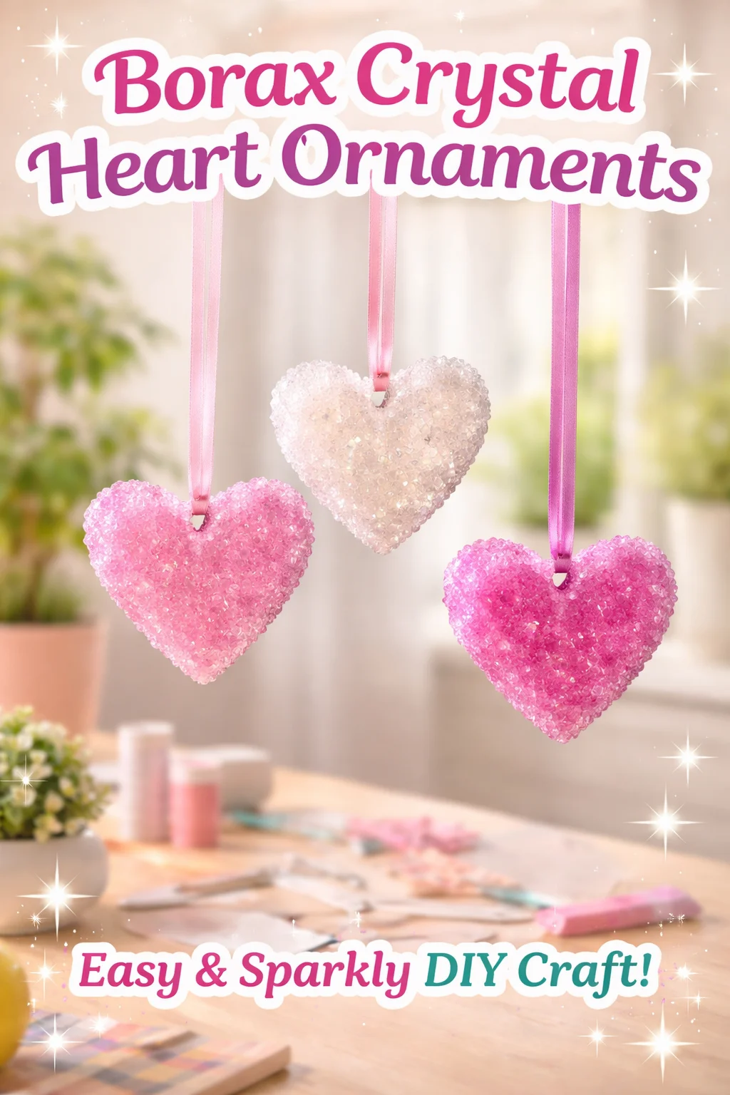 Borax Crystal Heart Ornaments