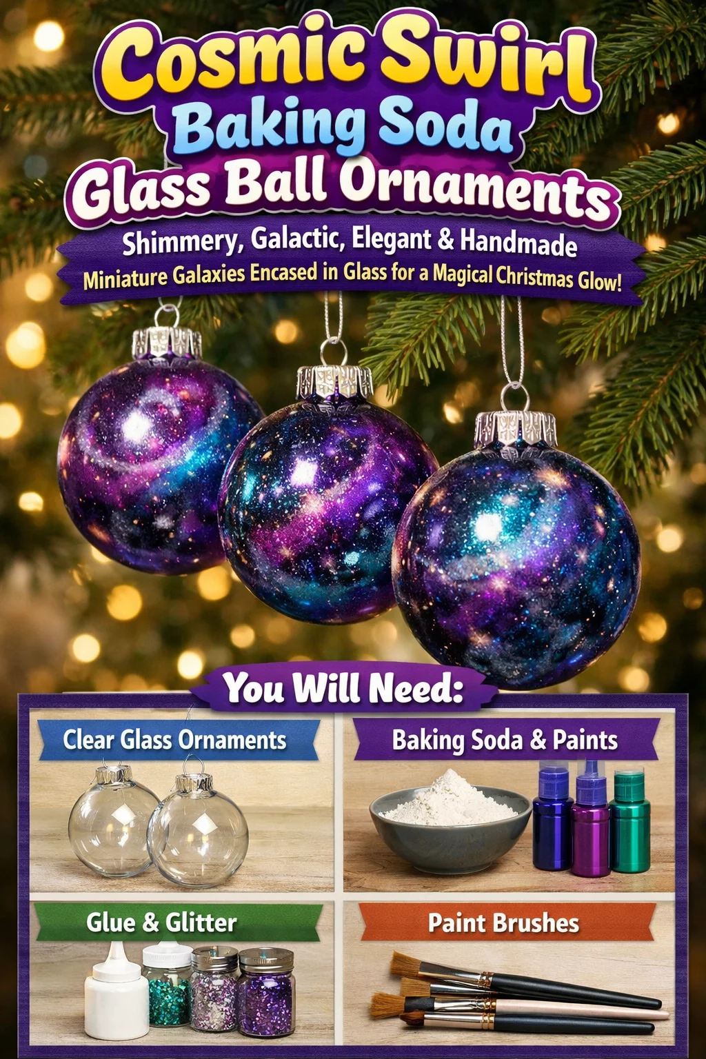 Cosmic Swirl Baking Soda Glass Ball Ornaments: Shimmery, Galactic ...