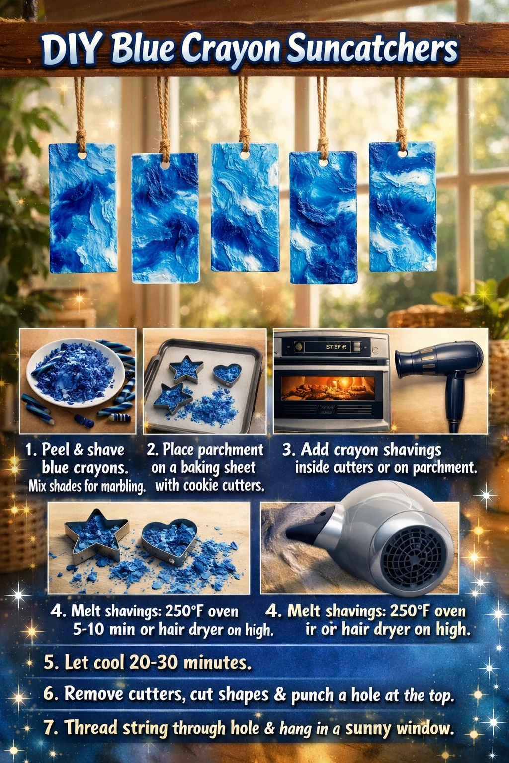 DIY Blue Crayon Suncatchers