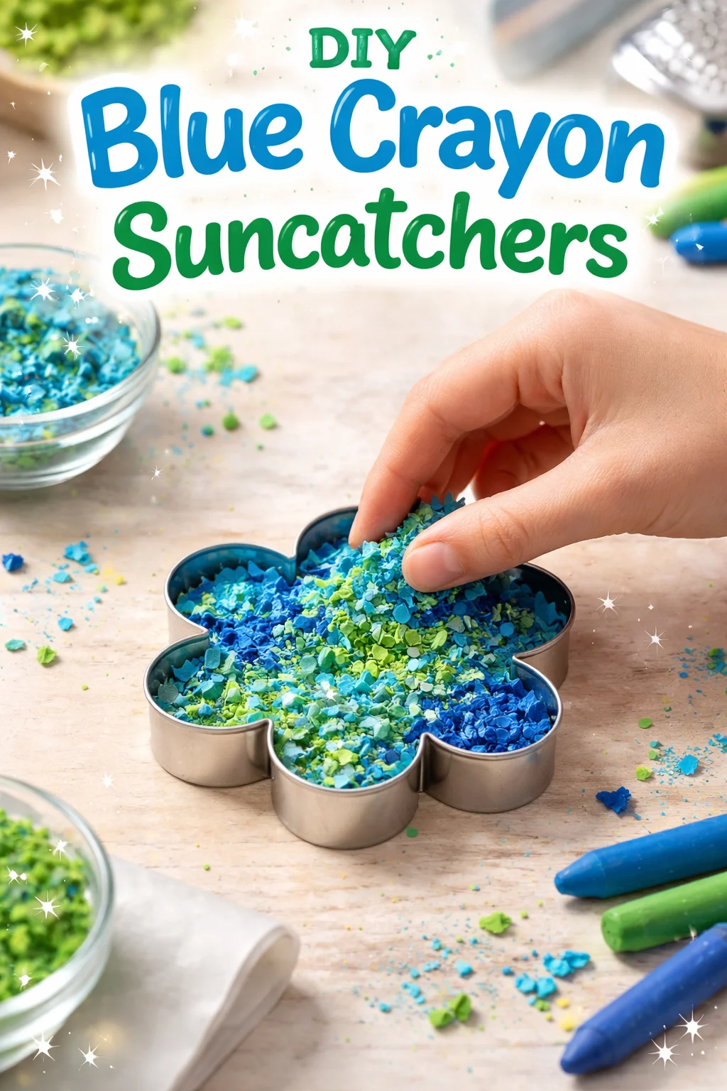 DIY Blue Crayon Suncatchers