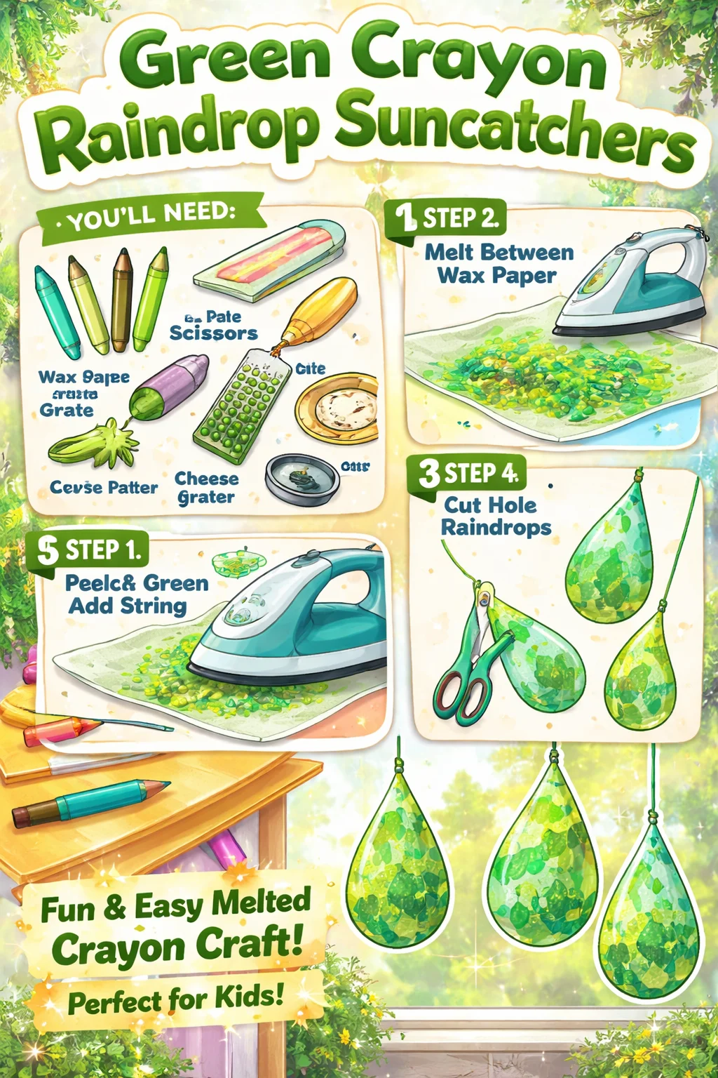 Green Crayon Raindrop Suncatchers