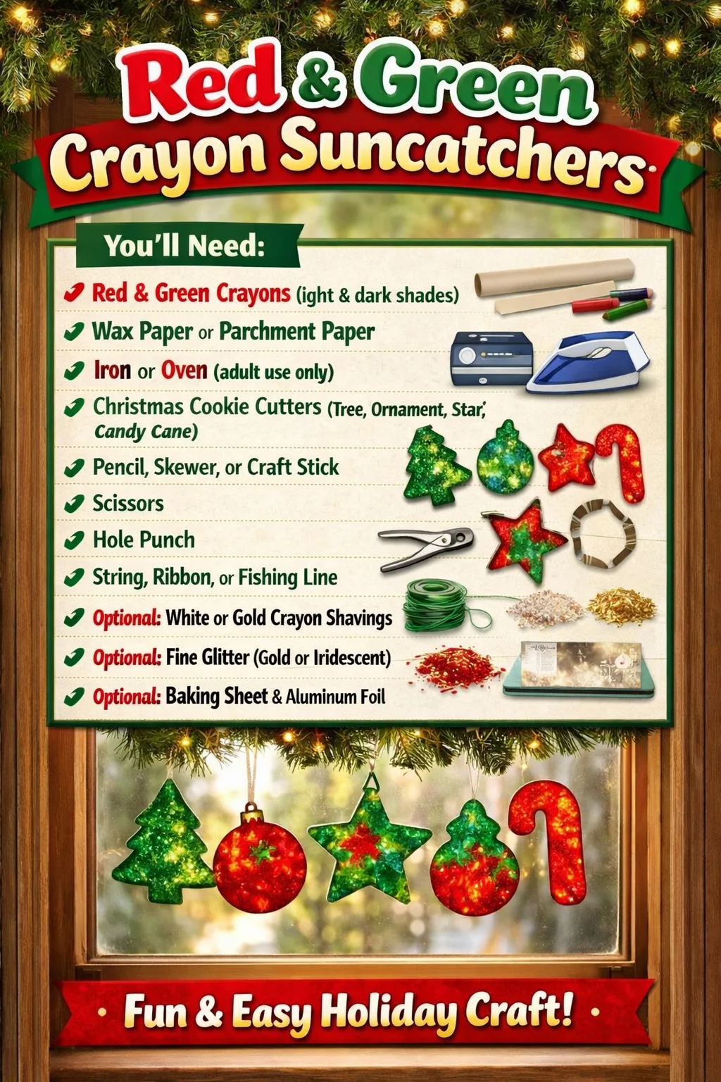 Red & Green Crayon Suncatchers