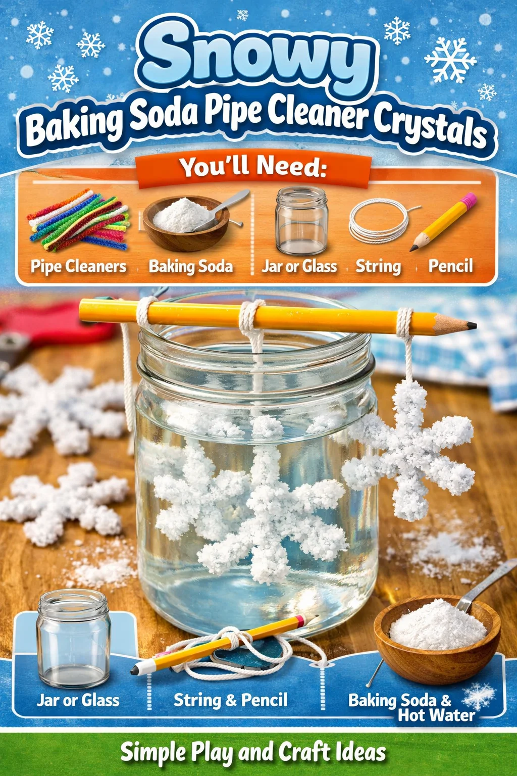 Snowy Baking Soda Pipe Cleaner Crystals