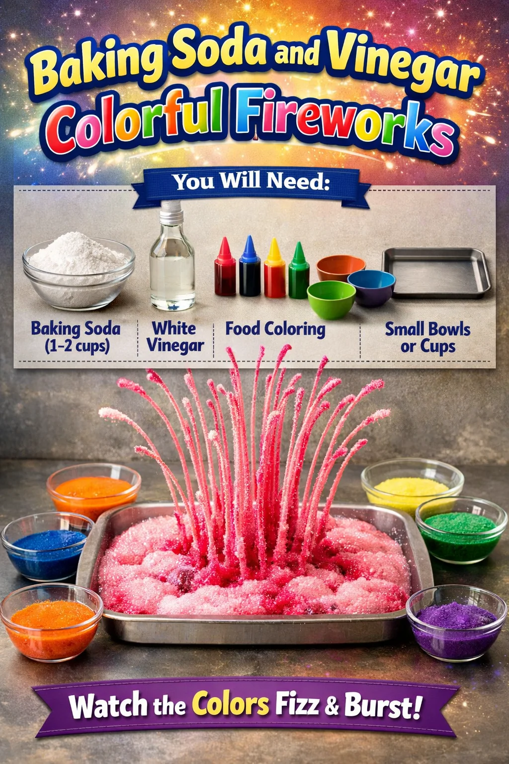 Baking Soda and Vinegar Colorful Fireworks