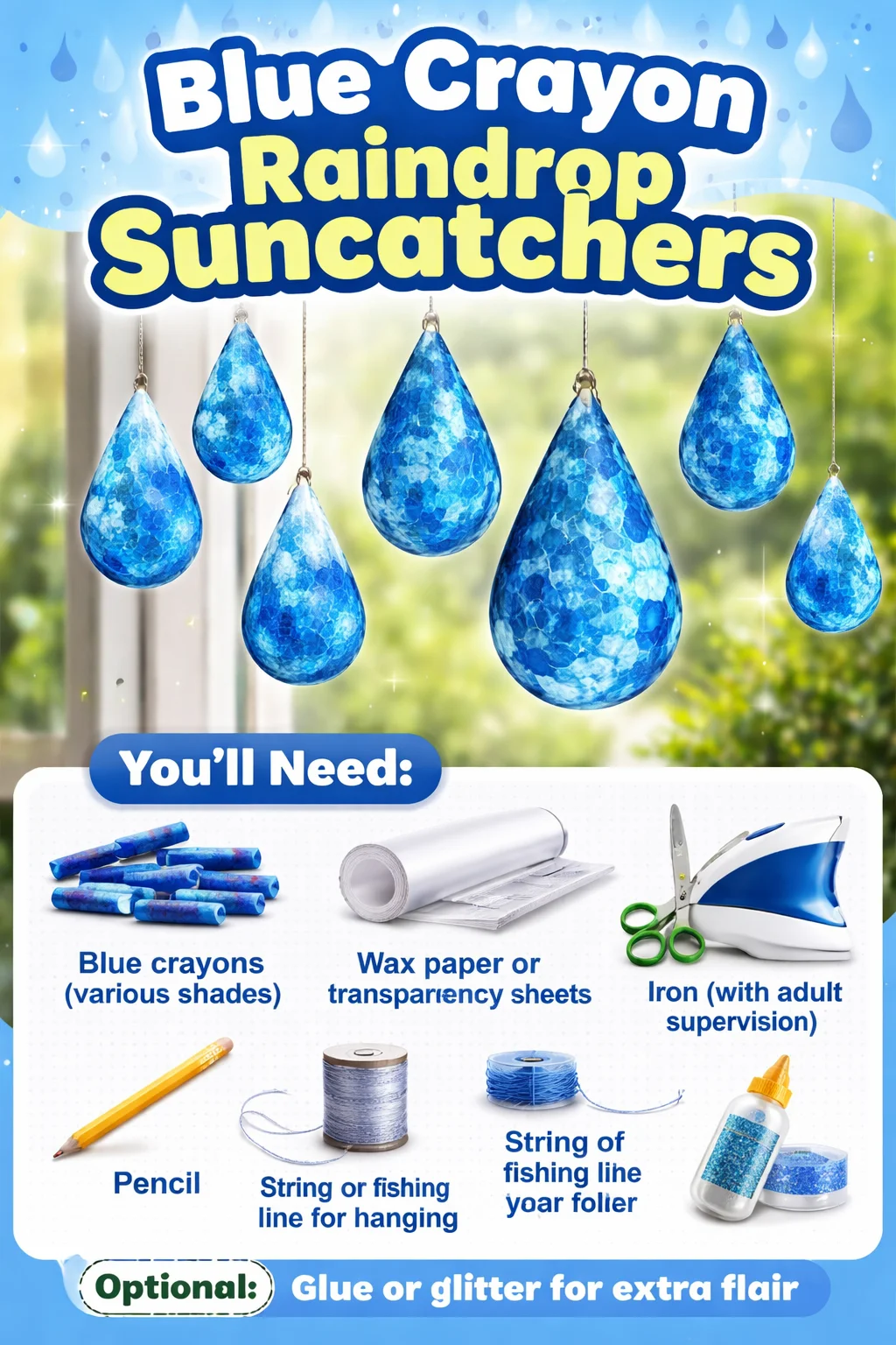 Blue Crayon Raindrop Suncatchers