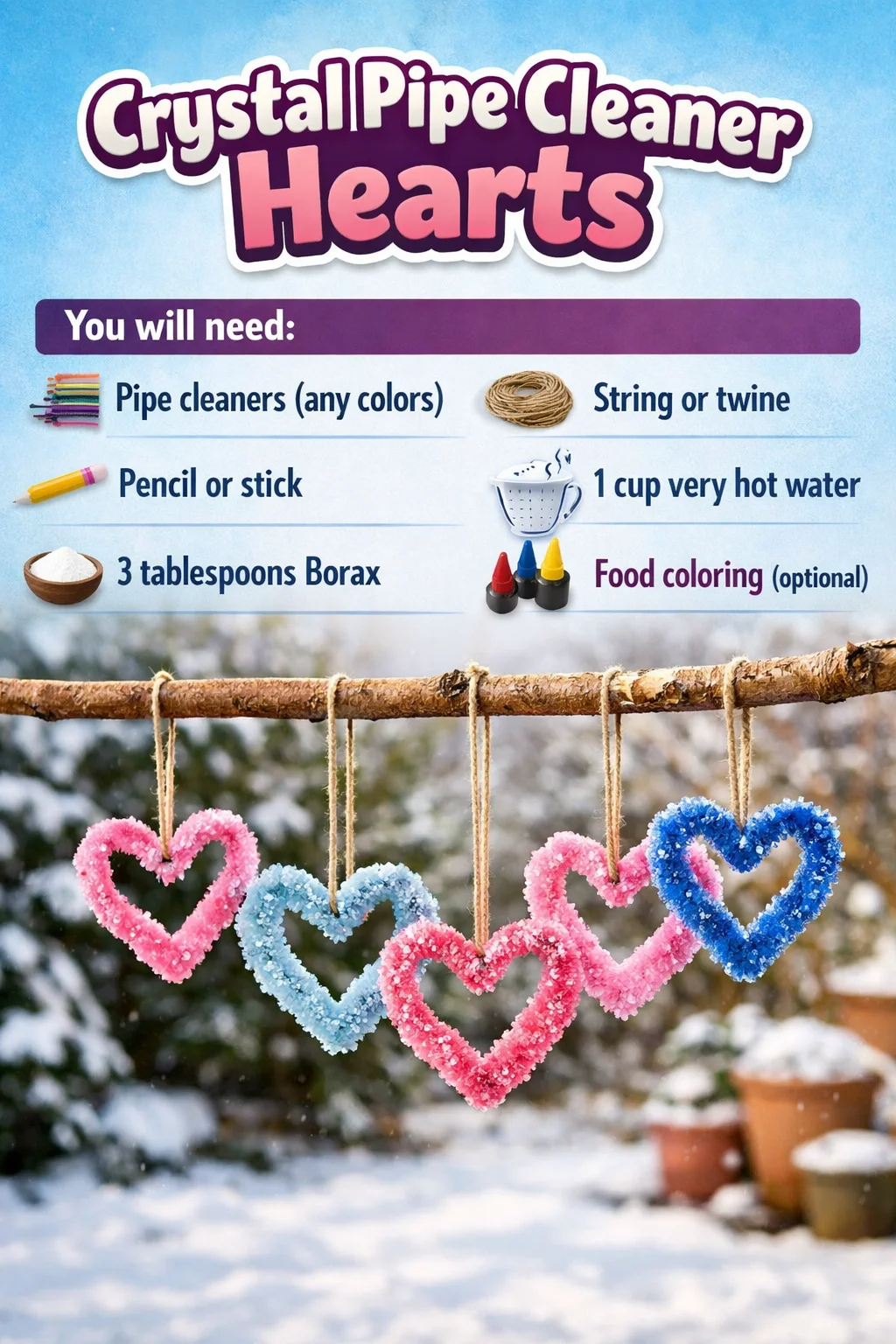 Crystal Pipe Cleaner Hearts