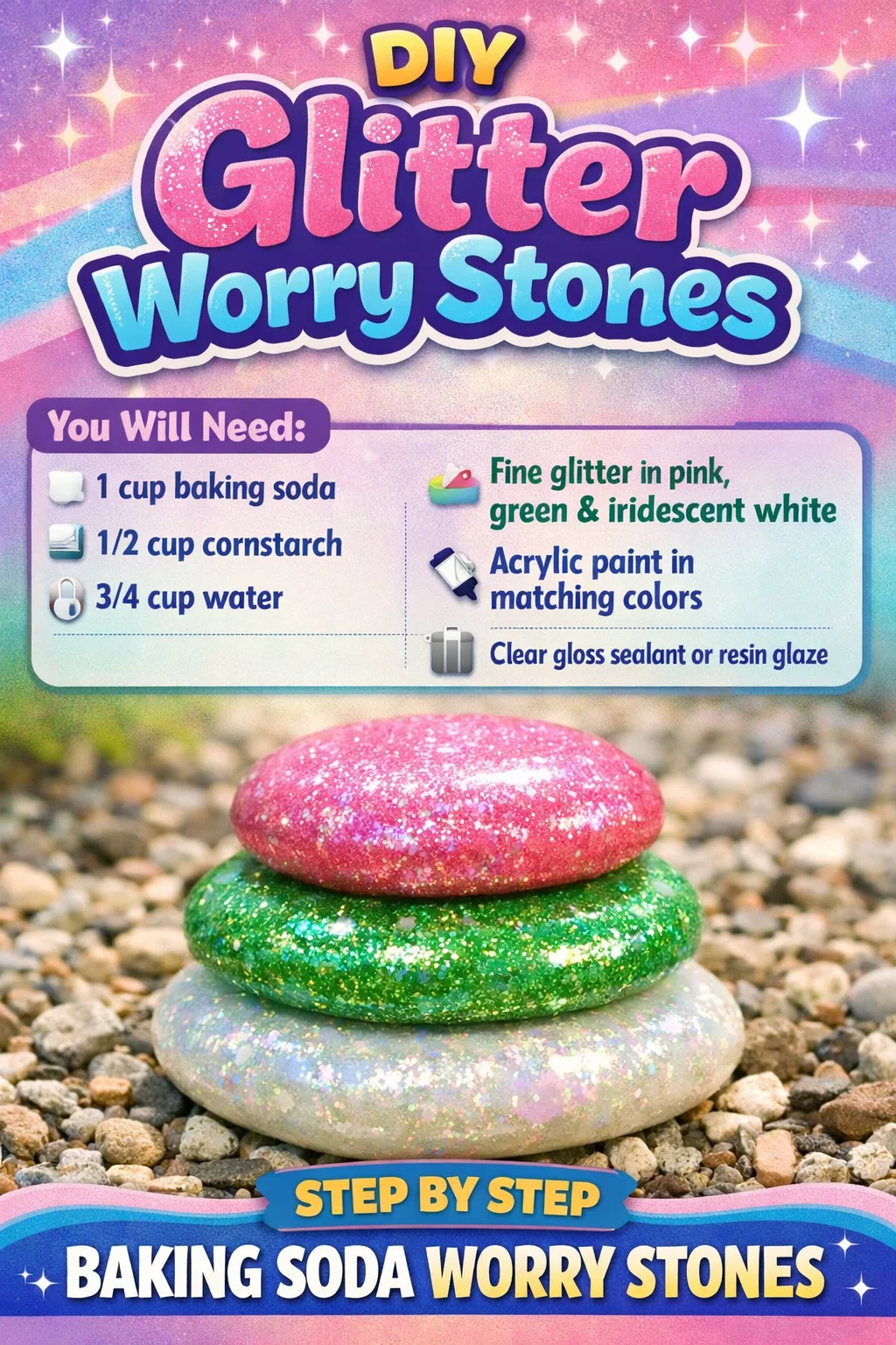 DIY Glitter Worry Stones
