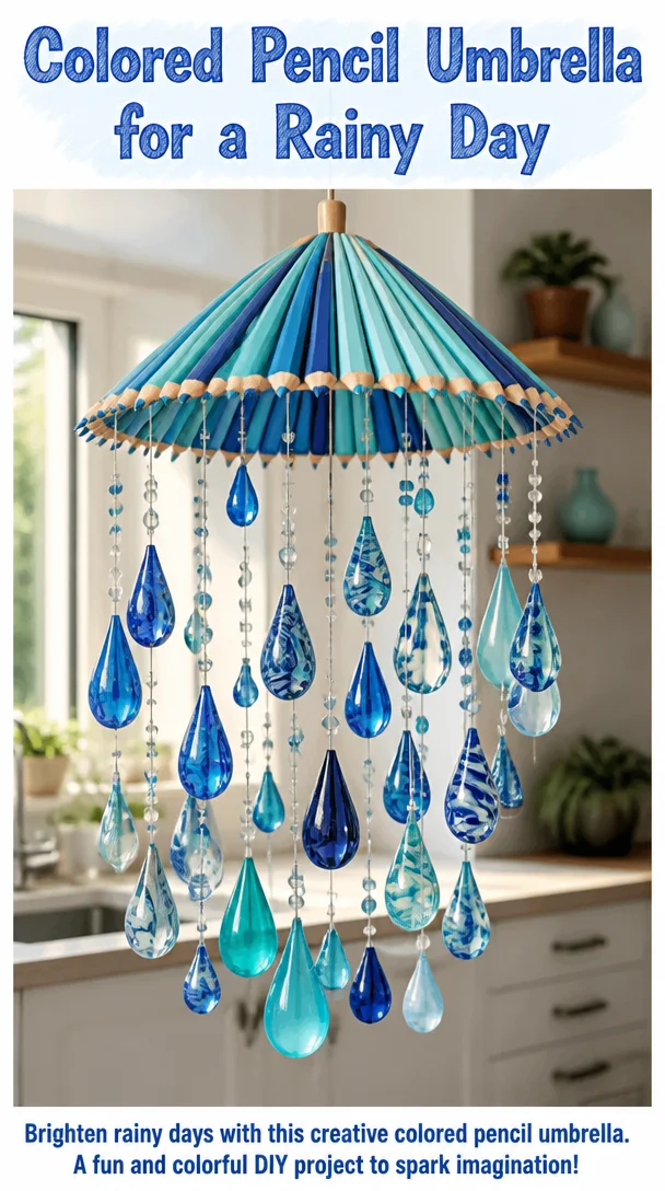 Blue Colored Pencil Umbrella for a Rainy Day