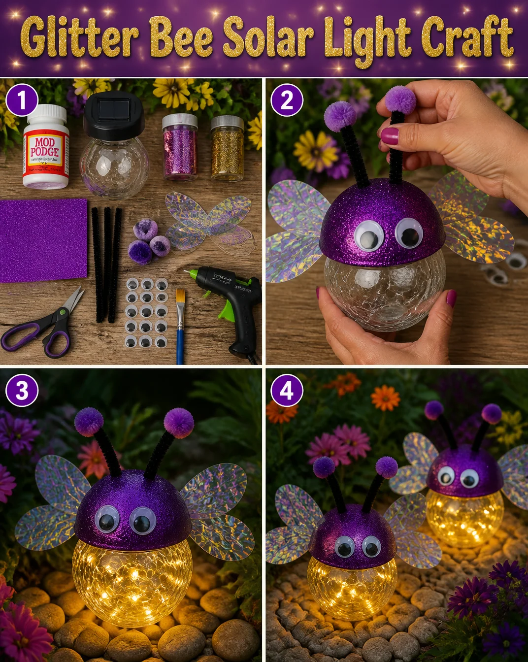 Glitter Bee Solar Light Craft