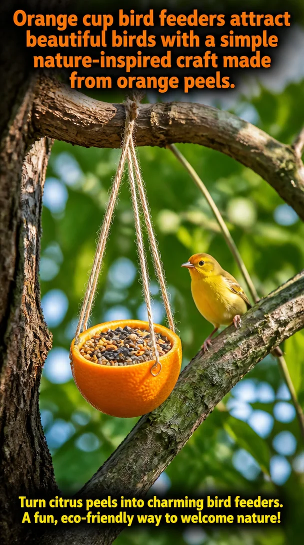 Orange cup bird feeders attract beautiful birds with a simple nature ...