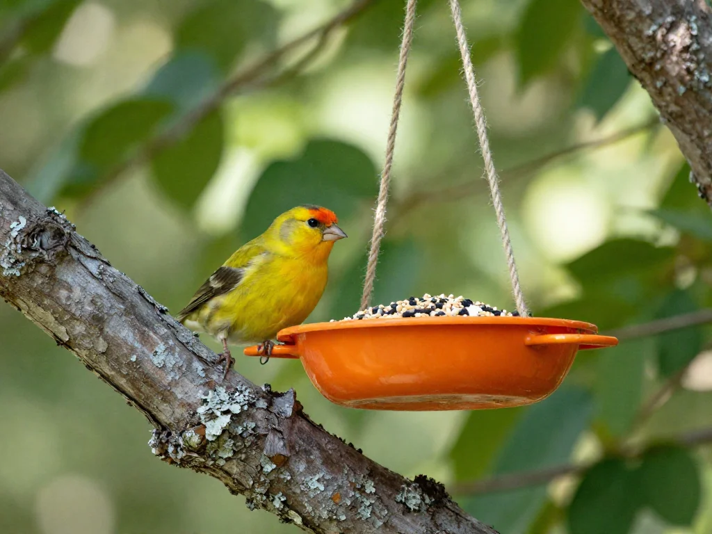 Orange cup bird feeders attract beautiful birds with a simple nature ...
