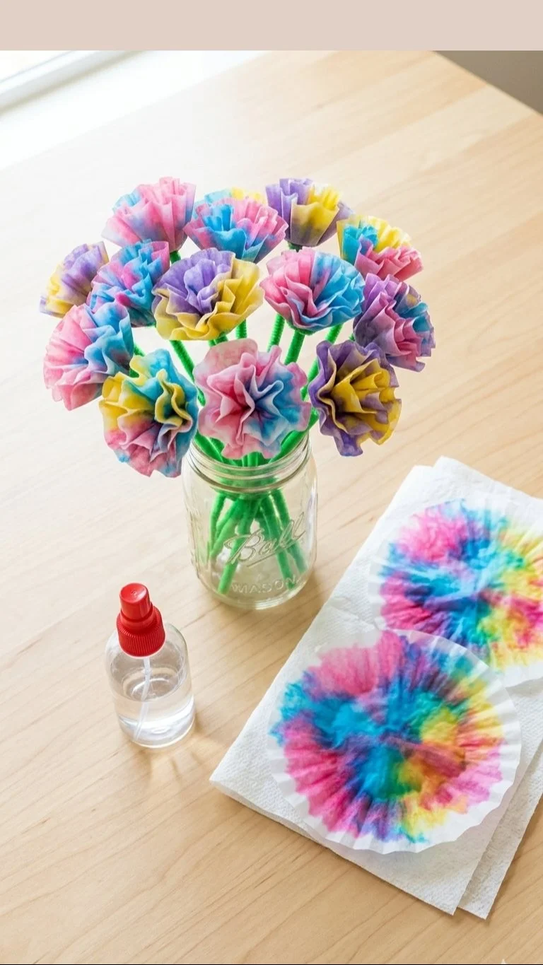 Preschool Craft Ideas: Colorful Coffee Filter Flowers