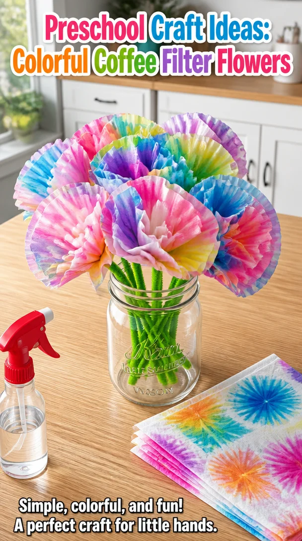Preschool Craft Ideas: Colorful Coffee Filter Flowers